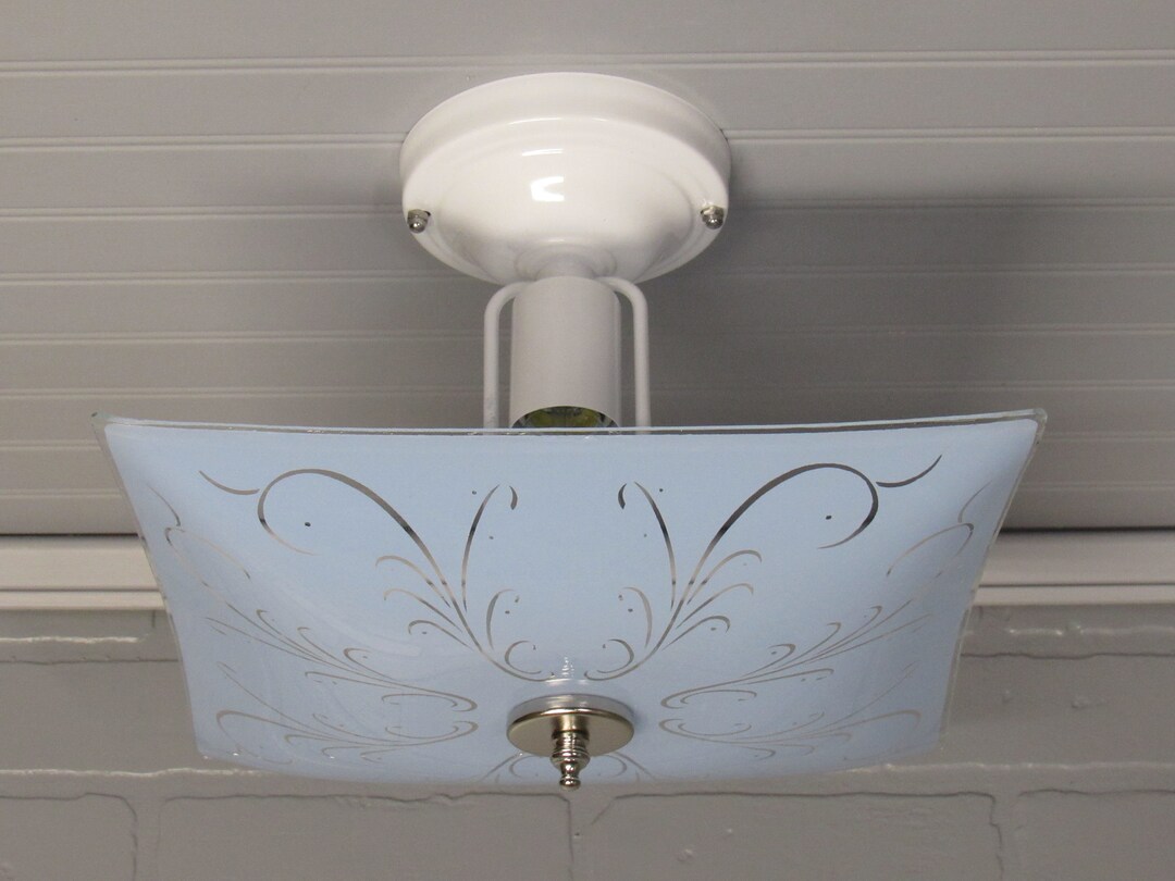 Vintage Art Deco Retro Semi Flush Mount Ceiling Light, White Fixture ...