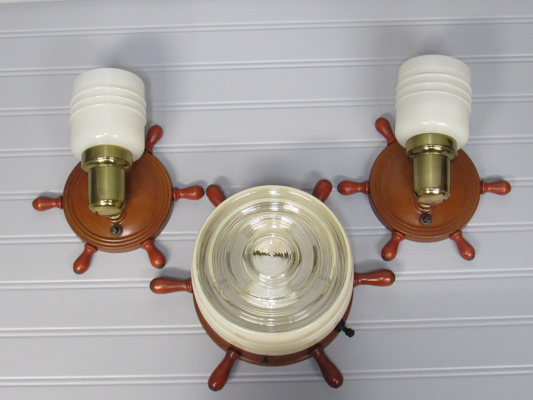1940's Retro Nautical Flush Mount Ceiling Light Nautical Ship's Wheel ...