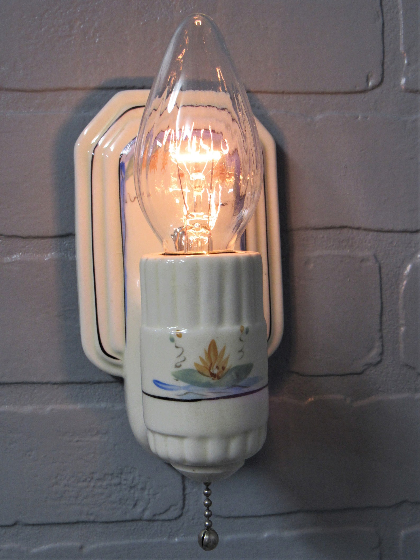 RARE Lotus Flower Vintage Art Deco Bathroom Wall Sconce, Vanity Light ...