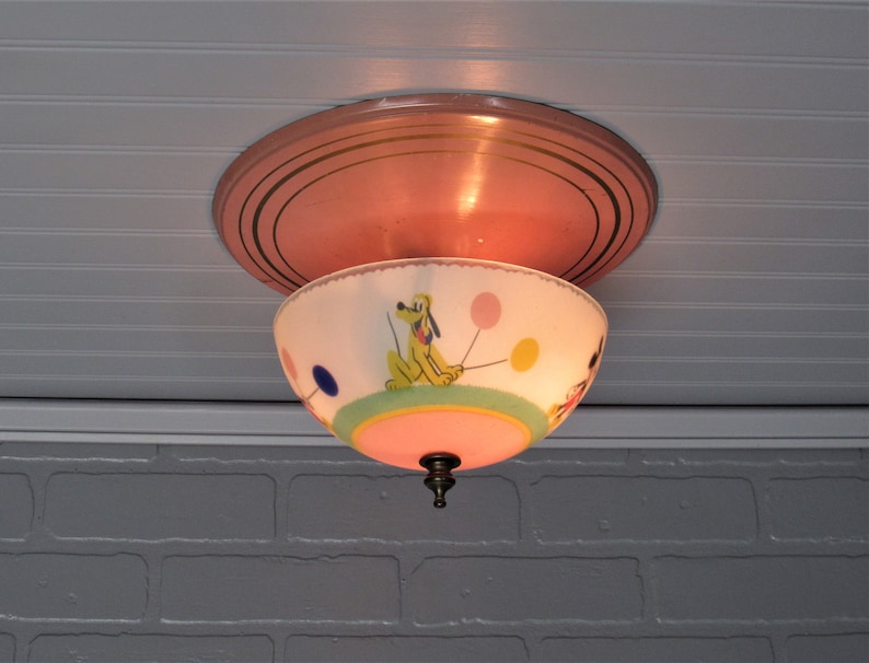 Vintage Mickey Mouse Art Deco Flush Mount Ceiling Light Kid's Children ...