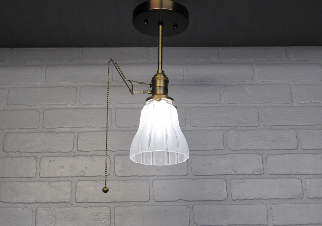 Early Electric Style Pendant Light With Pull Chain Socket Antique Gold ...