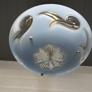 1930's Art Deco Semi Flush Mount Ceiling Light Blue Glass Shade Deep ...
