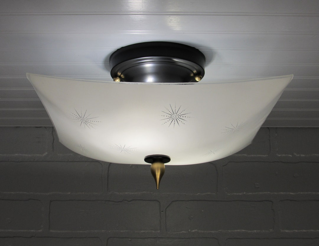 Vintage Retro Semi Flush Mount Ceiling Light, White MCM Light Fixture ...