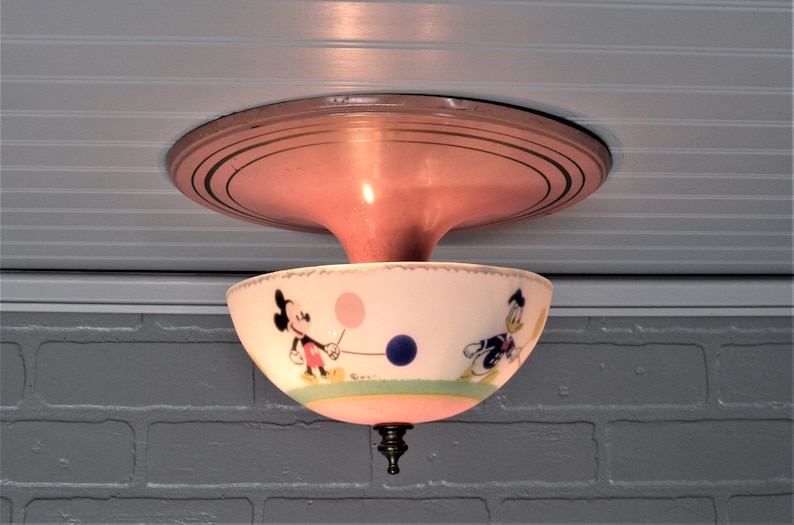 Vintage Mickey Mouse Art Deco Flush Mount Ceiling Light Kid's Children ...