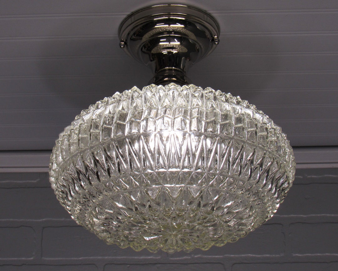 Large Vintage Mid Century Semi Flush Mount Ceiling Light, Retro MCM ...