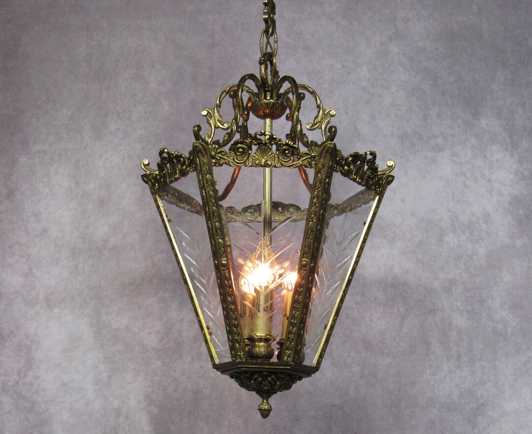 Vintage Antique Spanish Revival Brass Lantern Chandelier Hall - Etsy