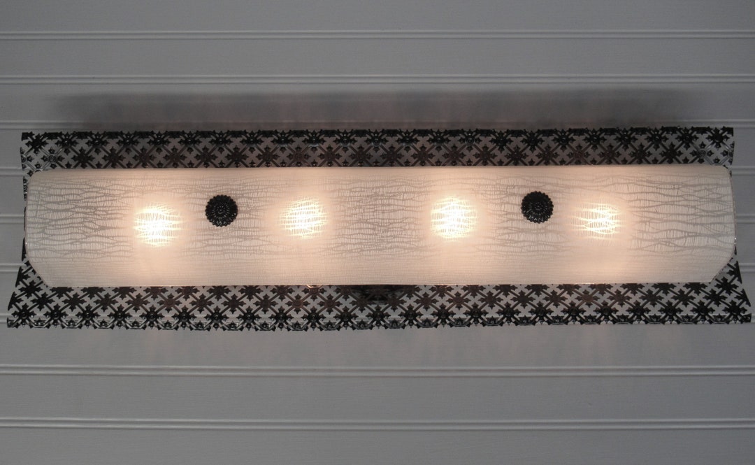Vintage 1950s Retro Bathroom Vanity Light, Mid Century Black White Slip ...