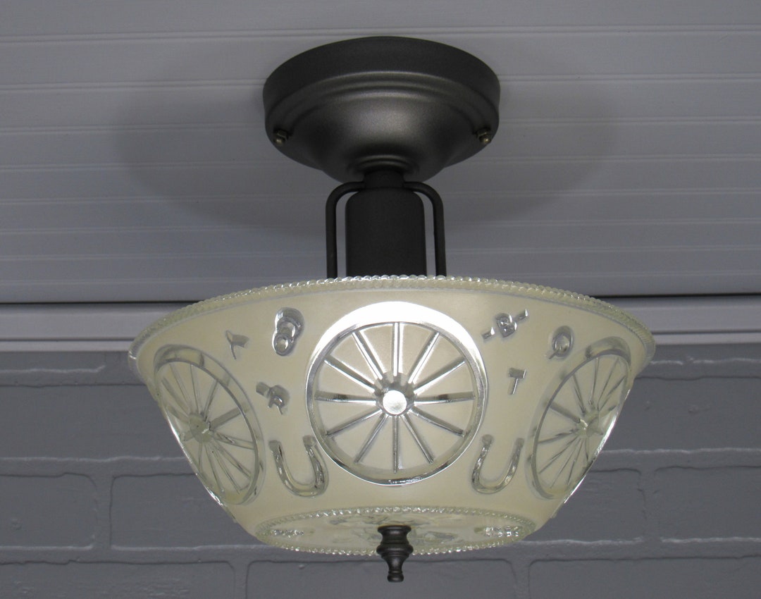 Vintage Art Deco Retro Cowboy Western Semi Flush Mount Ceiling Light 10 ...