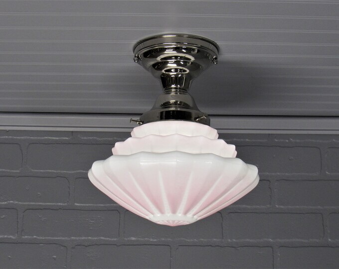 Vintage Art Deco Semi Flush Mount Ceiling Light With Pink Milk - Etsy