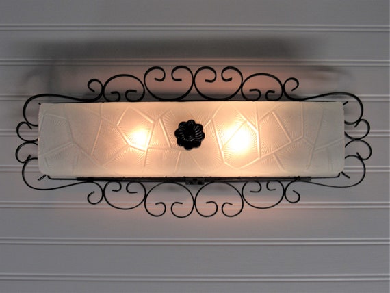 Vintage 1950s Retro Bathroom Vanity Light Mid Century Black | Etsy