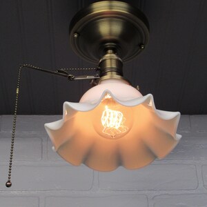 Early Electric Style Pull Chain Light Semi Flush Mount Antique Brass ...