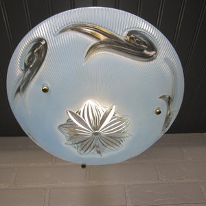1930's Art Deco Semi Flush Mount Ceiling Light Blue Glass Shade Deep ...