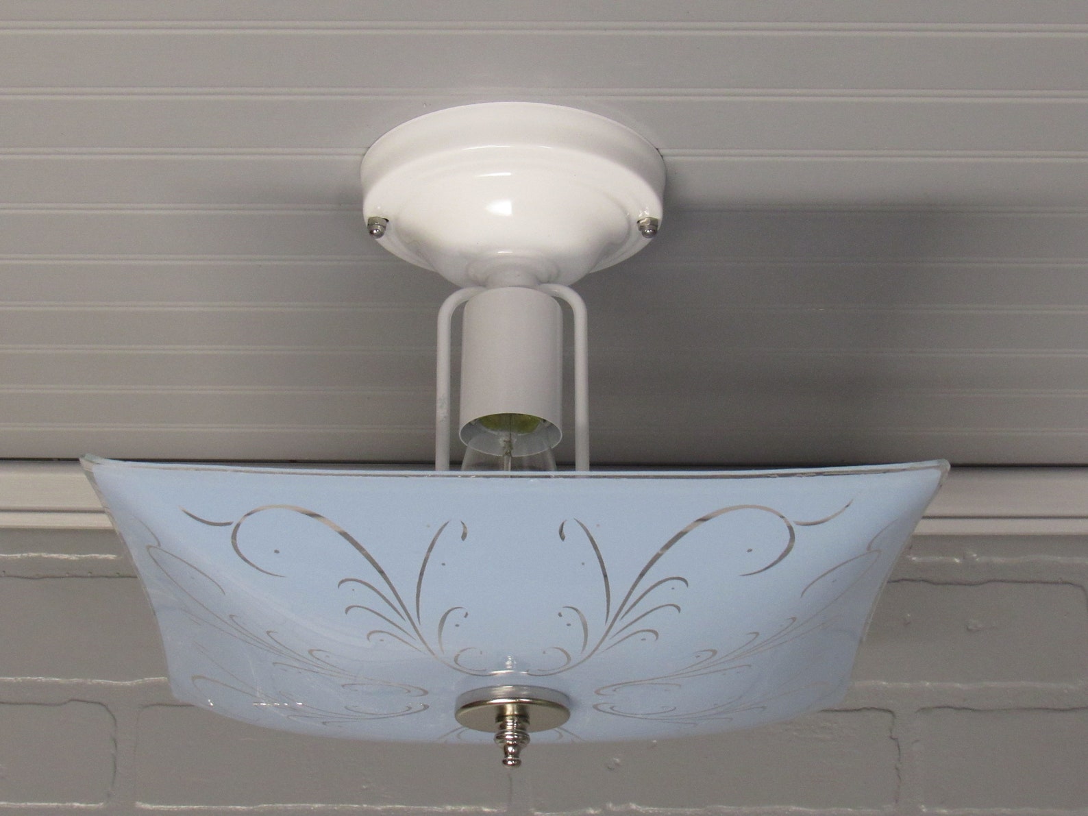 Vintage Art Deco Retro Semi Flush Mount Ceiling Light White - Etsy