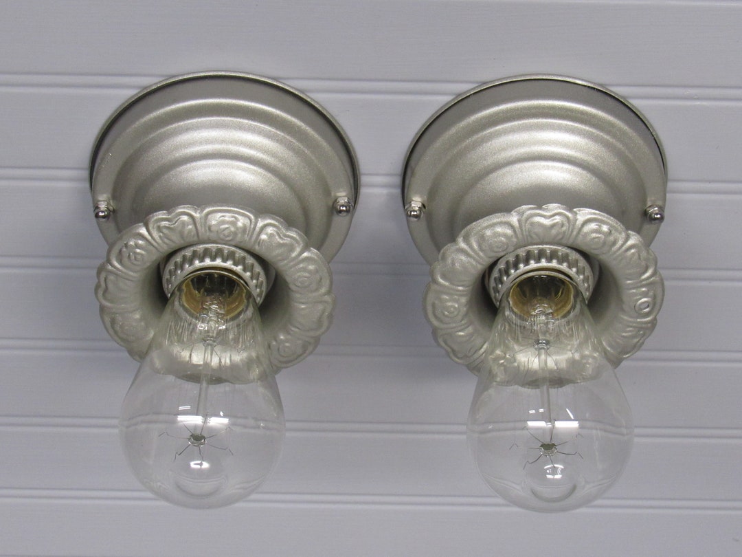 PAIR Vintage Art Deco Flush Mount Ceiling Light, Single Bulb Ceiling ...