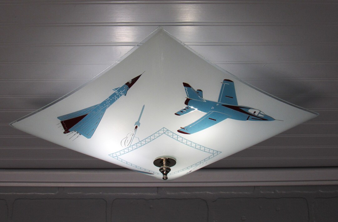 Vintage 1950's MCM Retro Flush Mount Light Fixture, Airplane Light ...