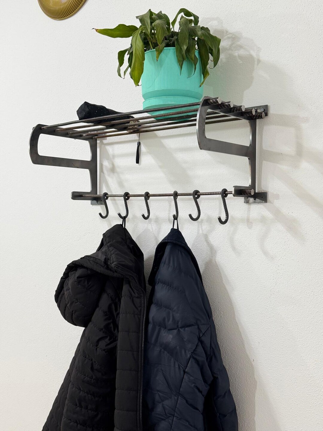 Rebar Wall Coat Rack and Hooks With Hat Shelf, Industrial Metal Wall ...