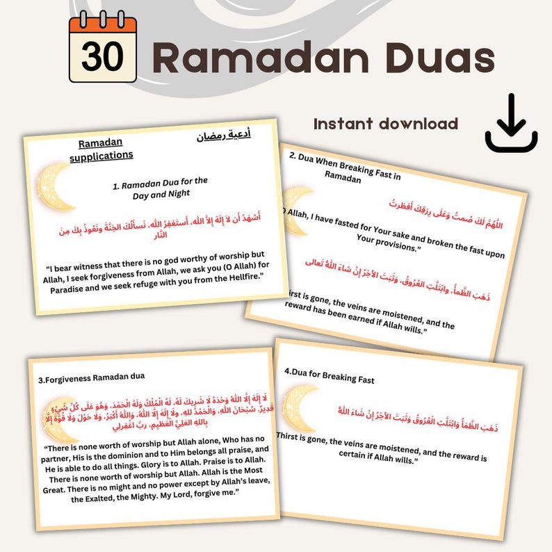 30 Dua Ramadan 30 Days Flash Card Dua Islamic - Etsy