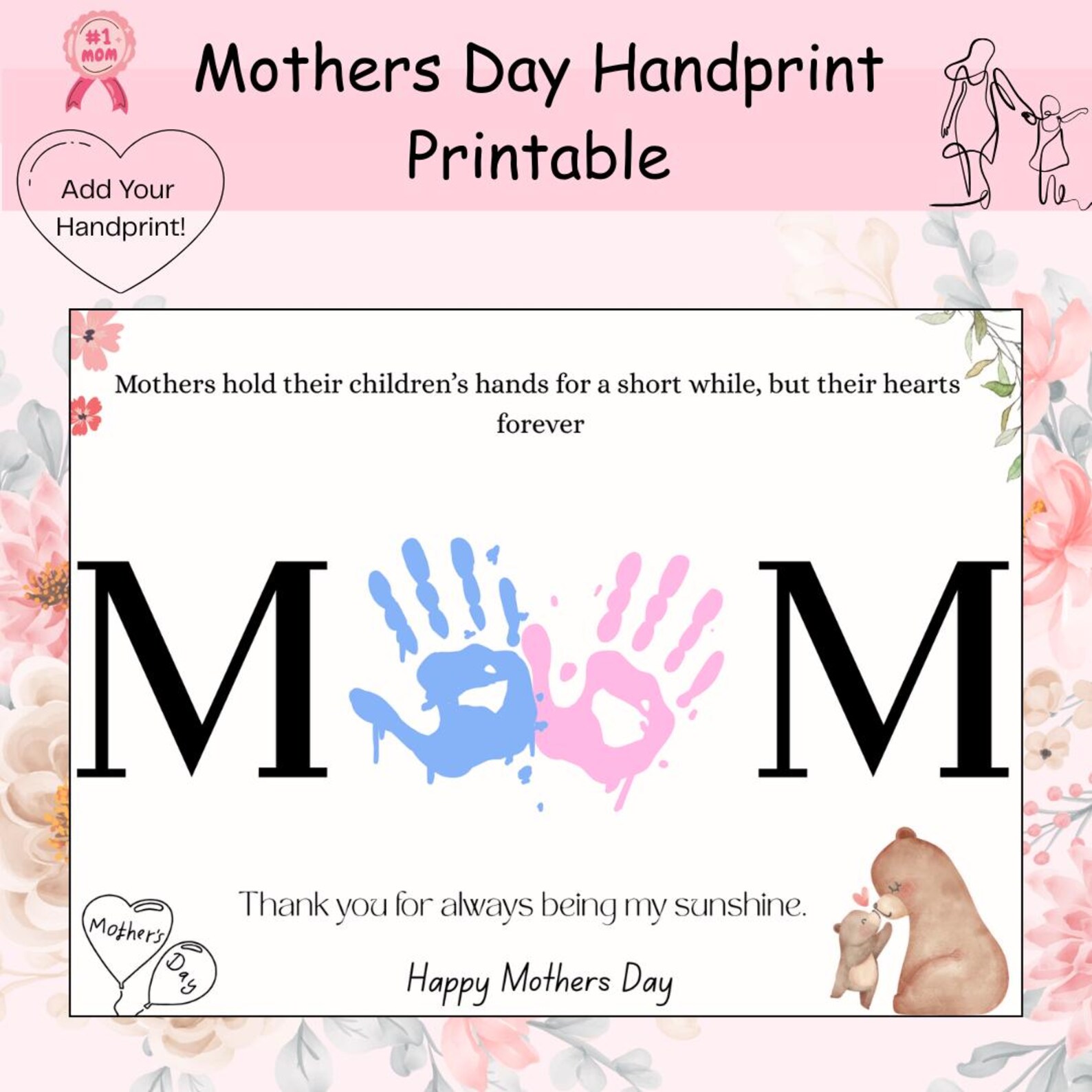 Mother's Day Printable, Mother's Day Handprint Art Mothers Day Gift ...