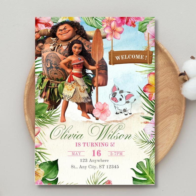 Editable Moana Birthday Invitation , Kids Theme Party Invitation ...