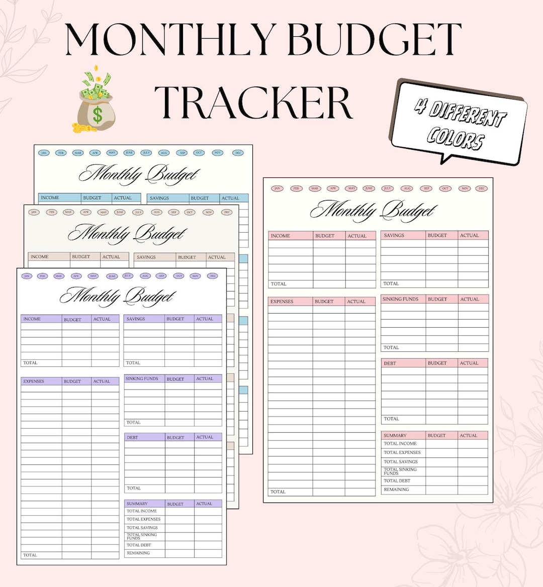 Monthly Budget Tracker, Budgeting Template, Money Tracker, Budgeting ...