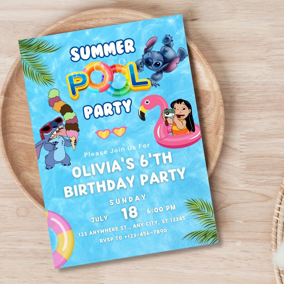 Stitch Pool Party Birthday Invitation for Girl | Editable Stitch and ...