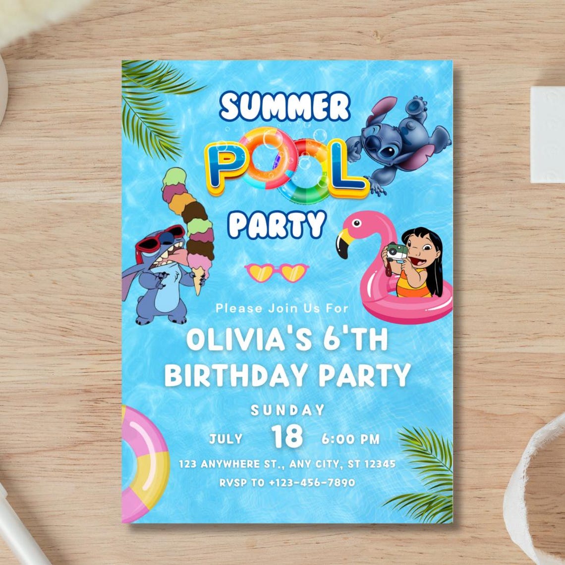 Stitch Pool Party Birthday Invitation for Girl | Editable Stitch and ...