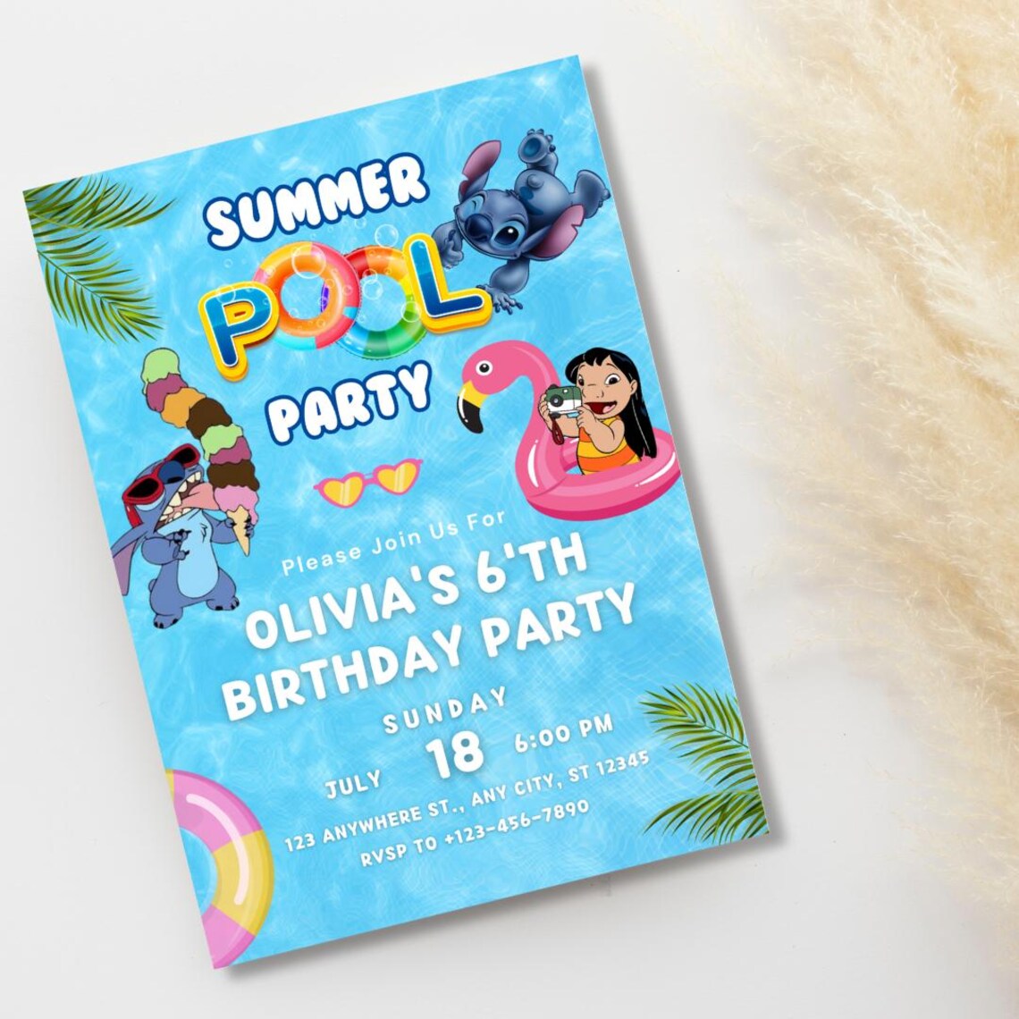 Stitch Pool Party Birthday Invitation for Girl | Editable Stitch and ...