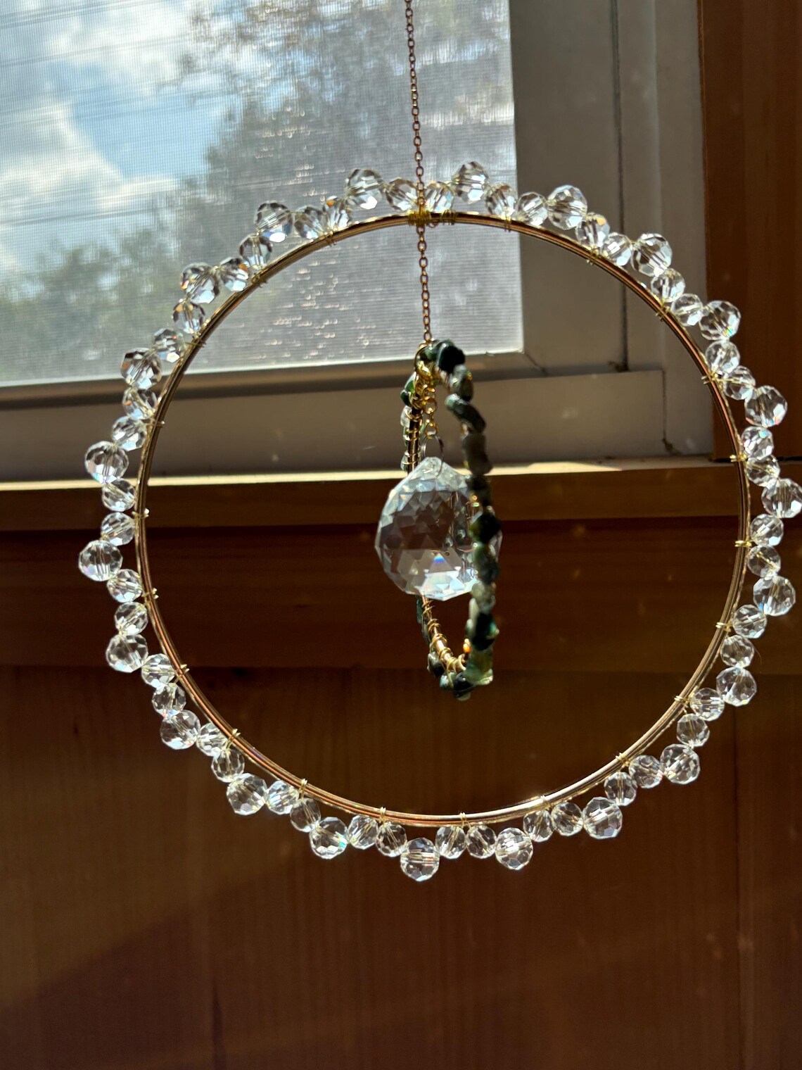 Moss Agate Suncatcher: Beaded Crystal Prism, Cottagecore Decor - Etsy