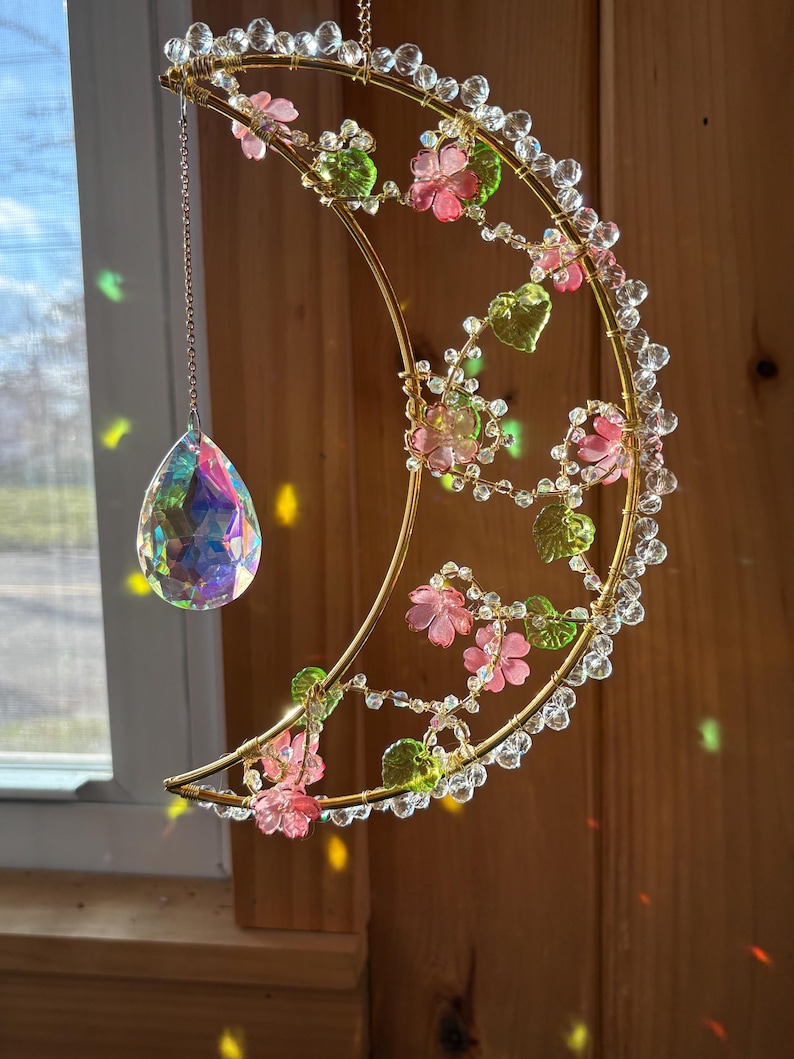 Flower Moon Suncatcher: Beaded Witchy Celestial Decor, Cottage Core ...