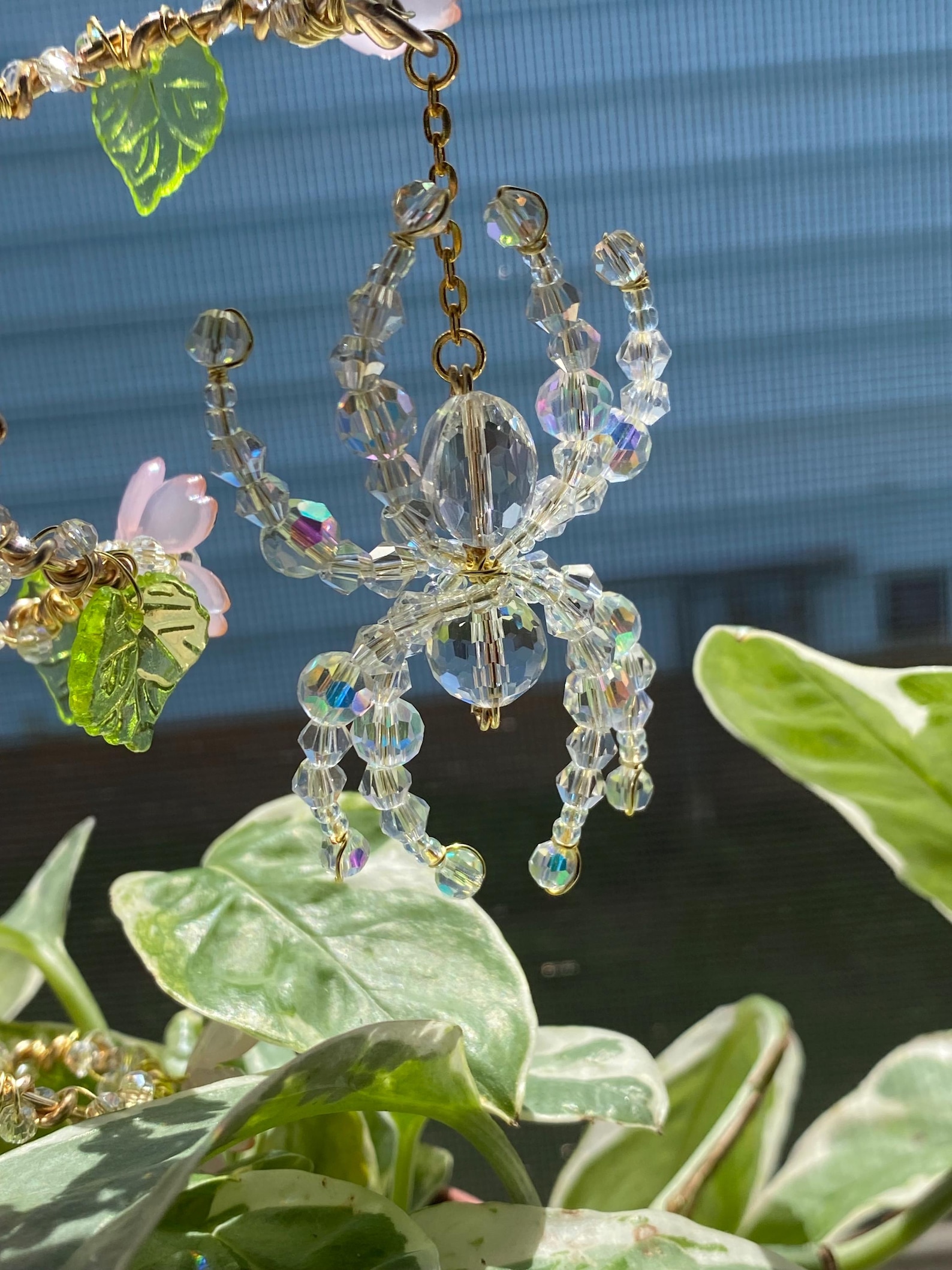 Beaded Spider Plant Stake Suncatcher: Crystal Plant Accessory - Etsy