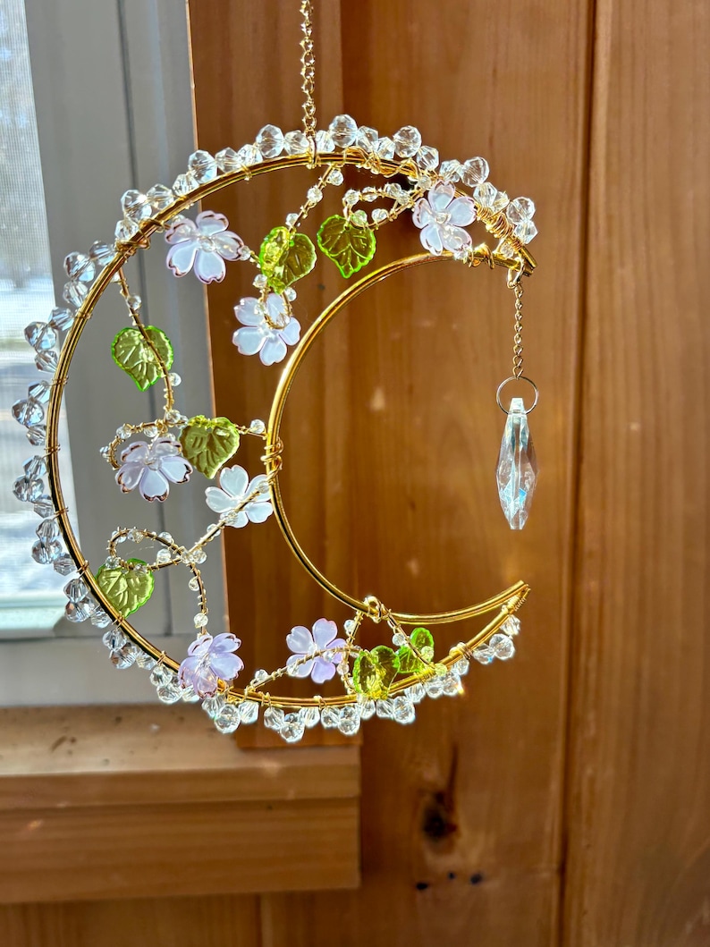Flower Moon Suncatcher: Beaded Witchy Window Decor, Cottage Core ...