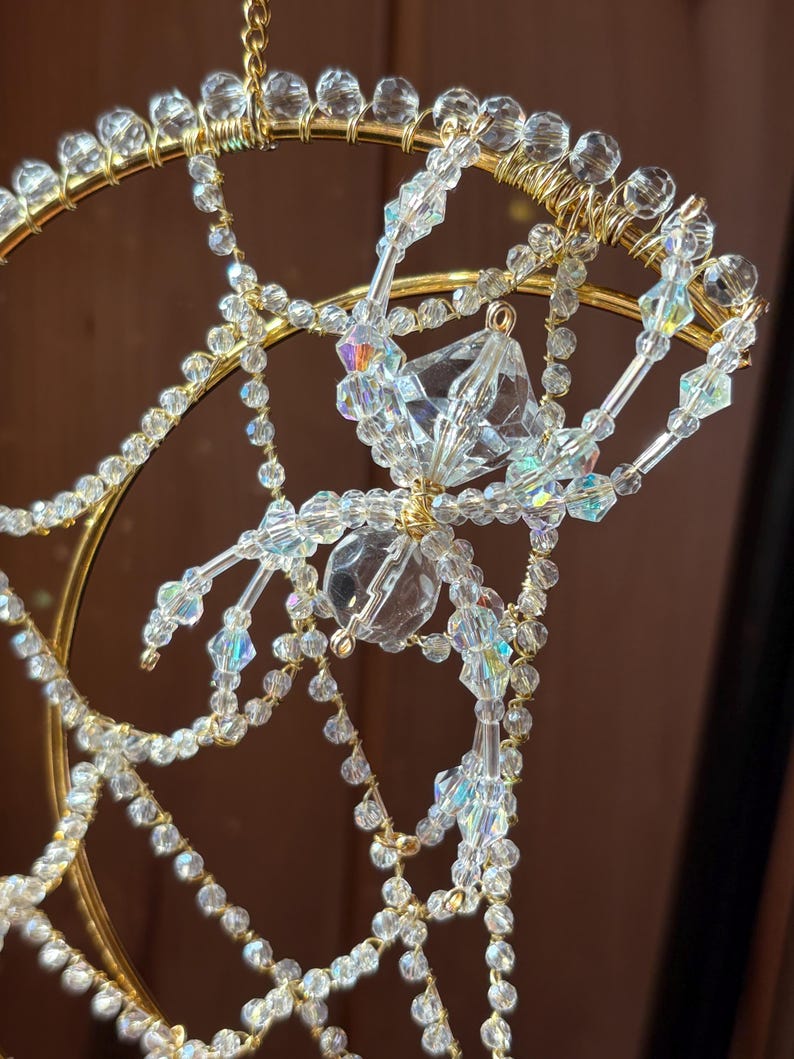 Crystal Spider Suncatcher: Beaded Moon Web, Handmade Spider - Etsy