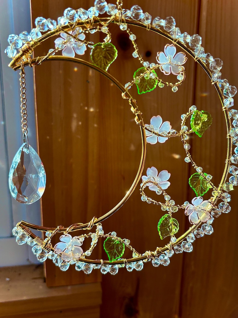 Flower Moon Suncatcher: Beaded Witchy Window Decor, Cottage Core ...