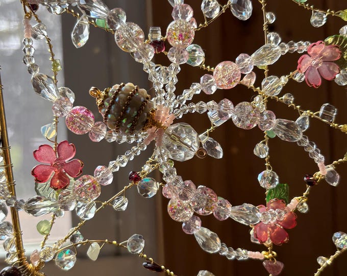 Persephone Suncatcher: Crystal Spider Web With Garnet & Aventurine - Etsy
