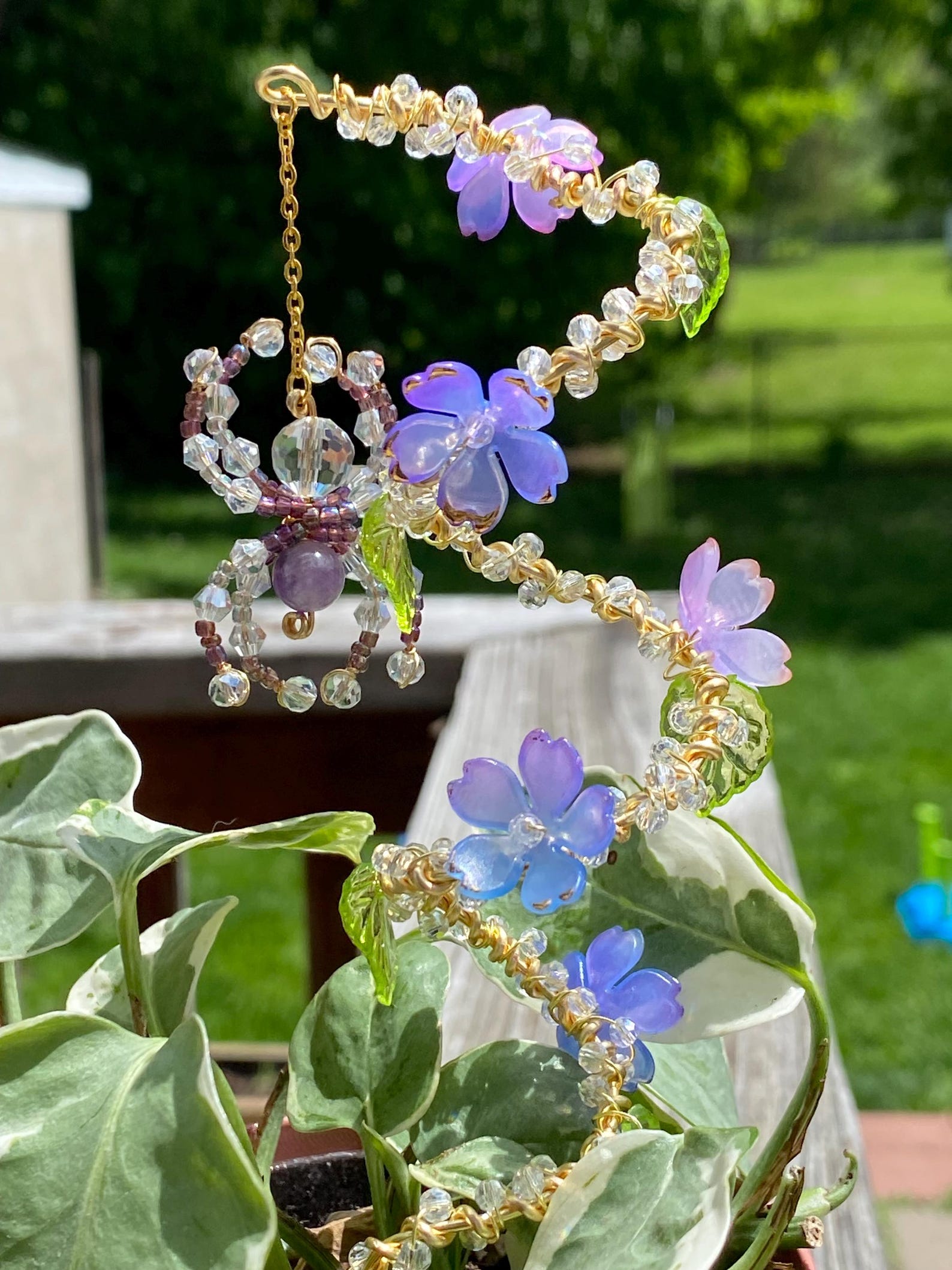 Beaded Spider Plant Stake Suncatcher: Crystal Plant Accessory - Etsy