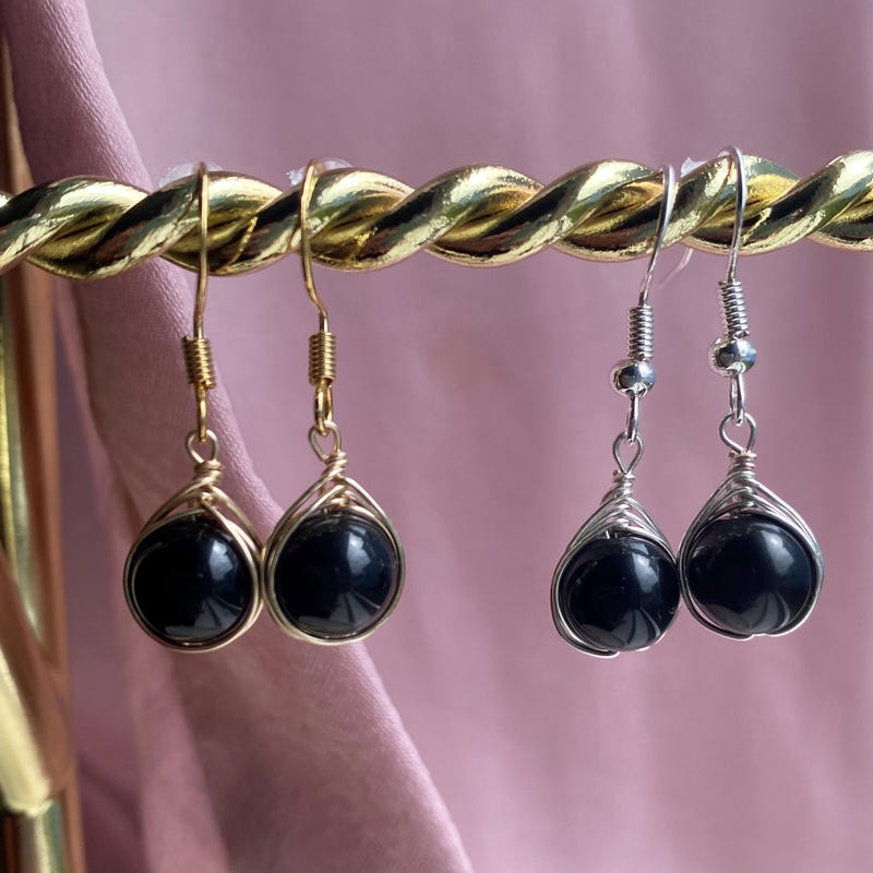 Obsidian Earrings Copper - Etsy