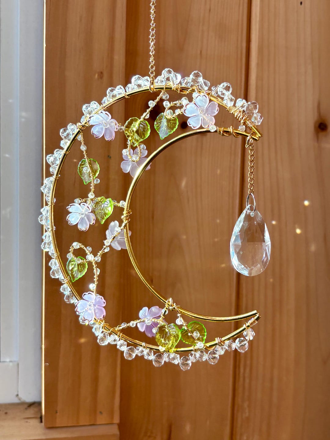 Flower Moon Suncatcher: Beaded Witchy Window Decor, Cottage Core ...