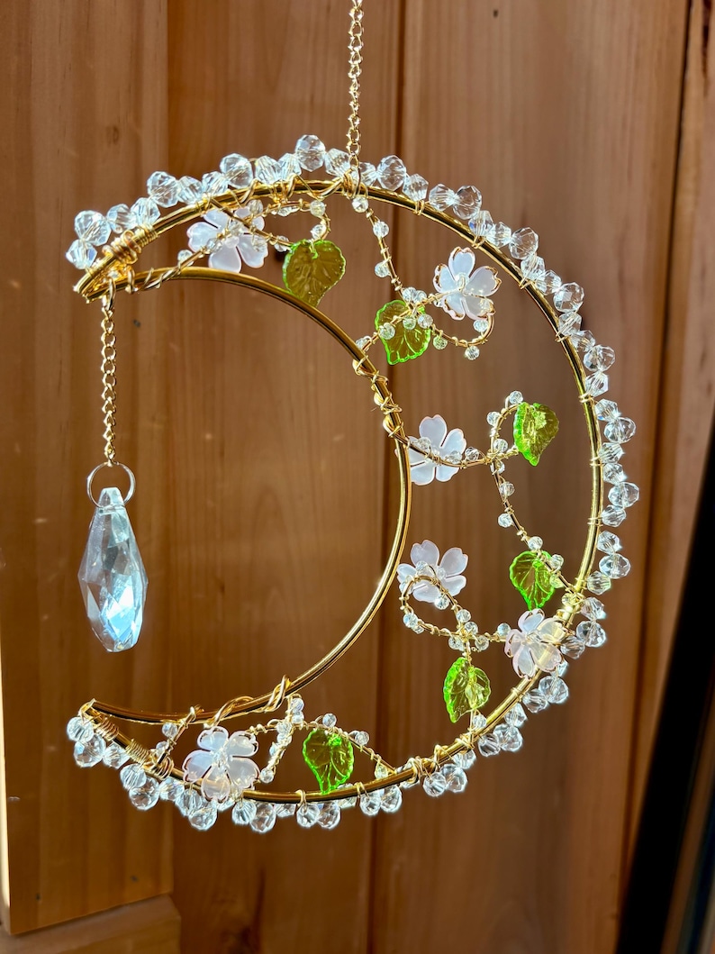 Flower Moon Suncatcher: Beaded Witchy Window Decor, Cottage Core ...
