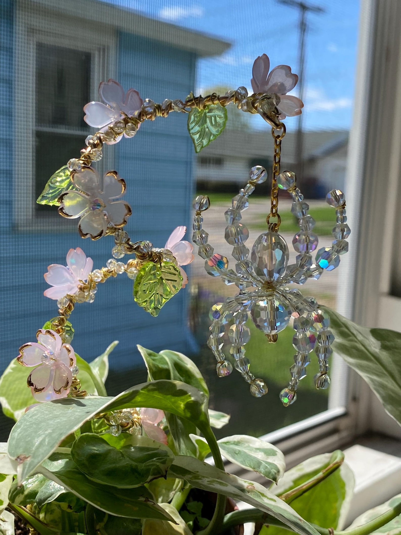 Beaded Spider Plant Stake Suncatcher: Crystal Plant Accessory - Etsy