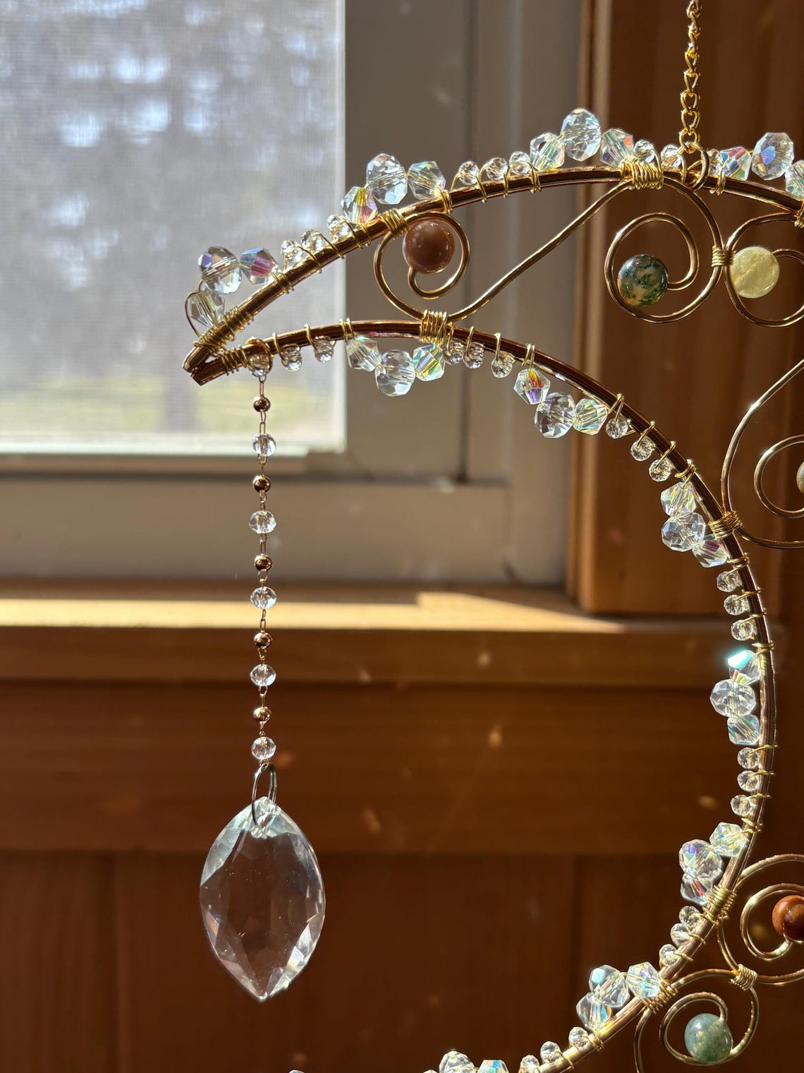 Indian Agate Moon Suncatcher: Beaded Witchy Window Decor, Cottage Core ...