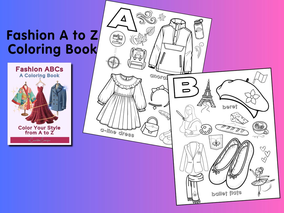 Fashion A-Z Coloring Book: Clothing Styles, Learn English (PDF & PNG ...