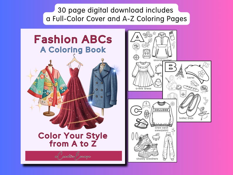 Fashion A-Z Coloring Book | Printable Alphabet Pages | Learn English ...