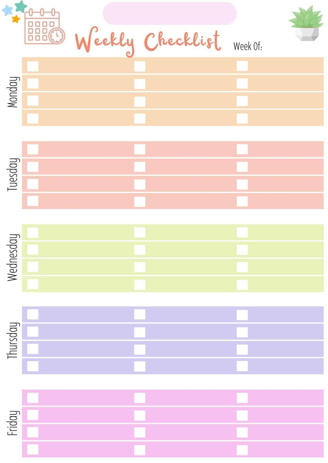 Editable Weekly Checklist, Weekly Planner for Kids, Weekly Organizer ...