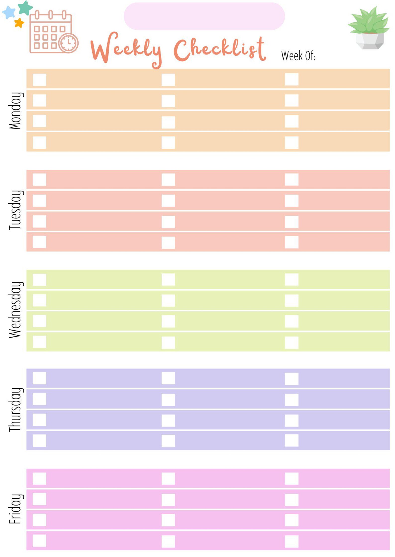 Editable Weekly Checklist, Weekly Planner for Kids, Weekly Organizer ...