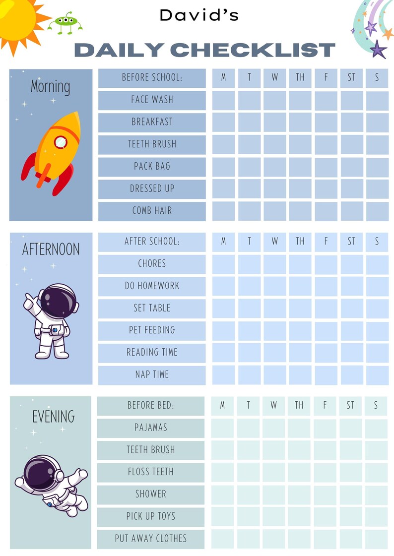 Kids Daily School Checklist, Responsibility Chart, Editable Chore Chart ...