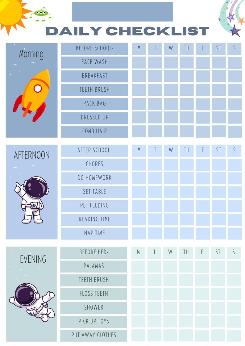 Kids Daily School Checklist, Responsibility Chart, Editable Chore Chart ...