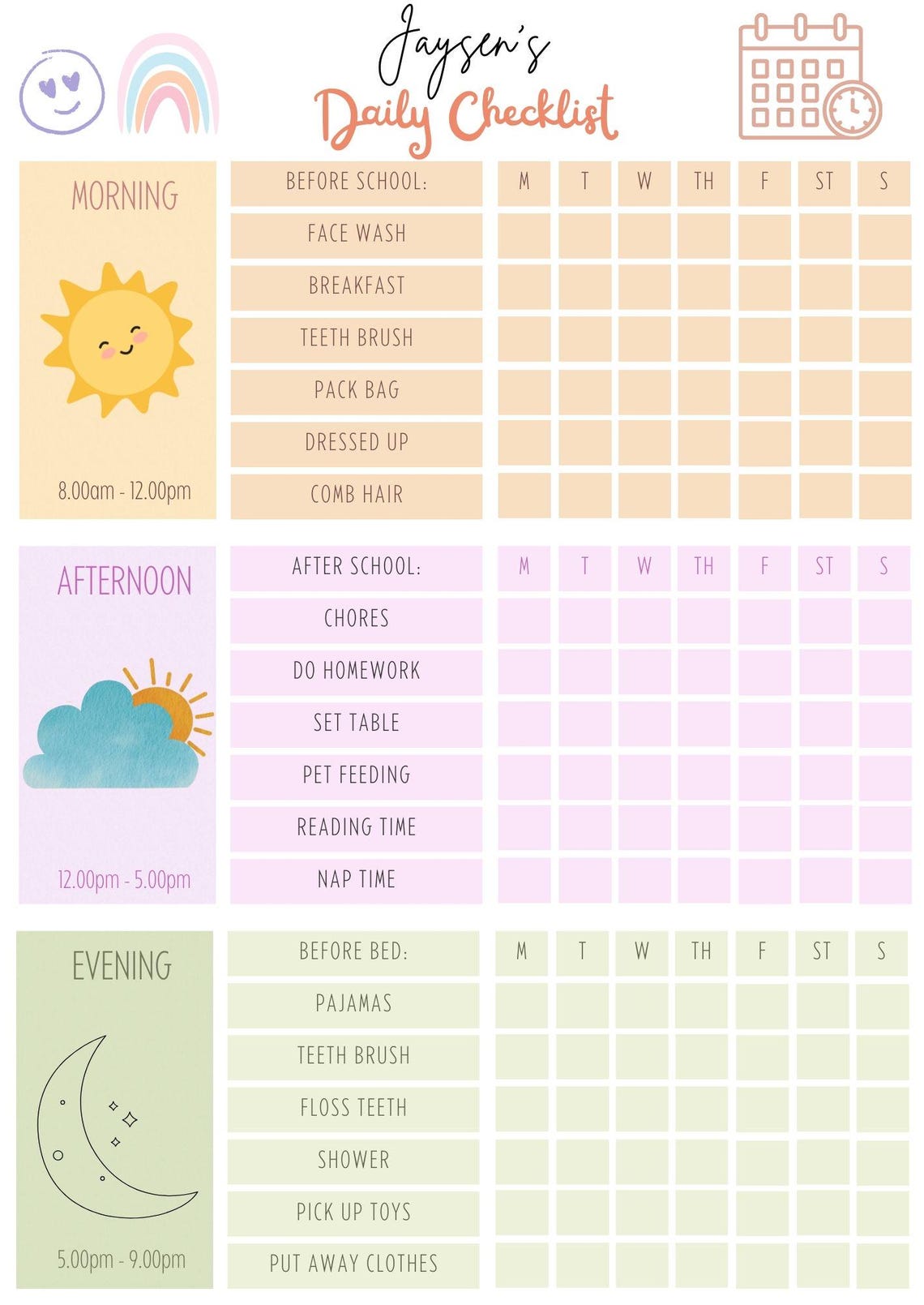 Kids Daily Checklist: Editable Routine Chart (printable PDF) - Etsy