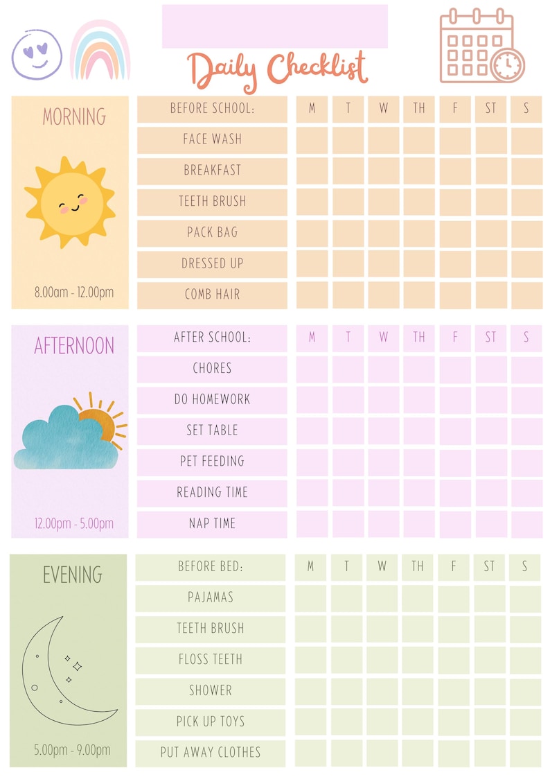 Kids Daily Checklist: Editable Routine Chart (printable PDF) - Etsy