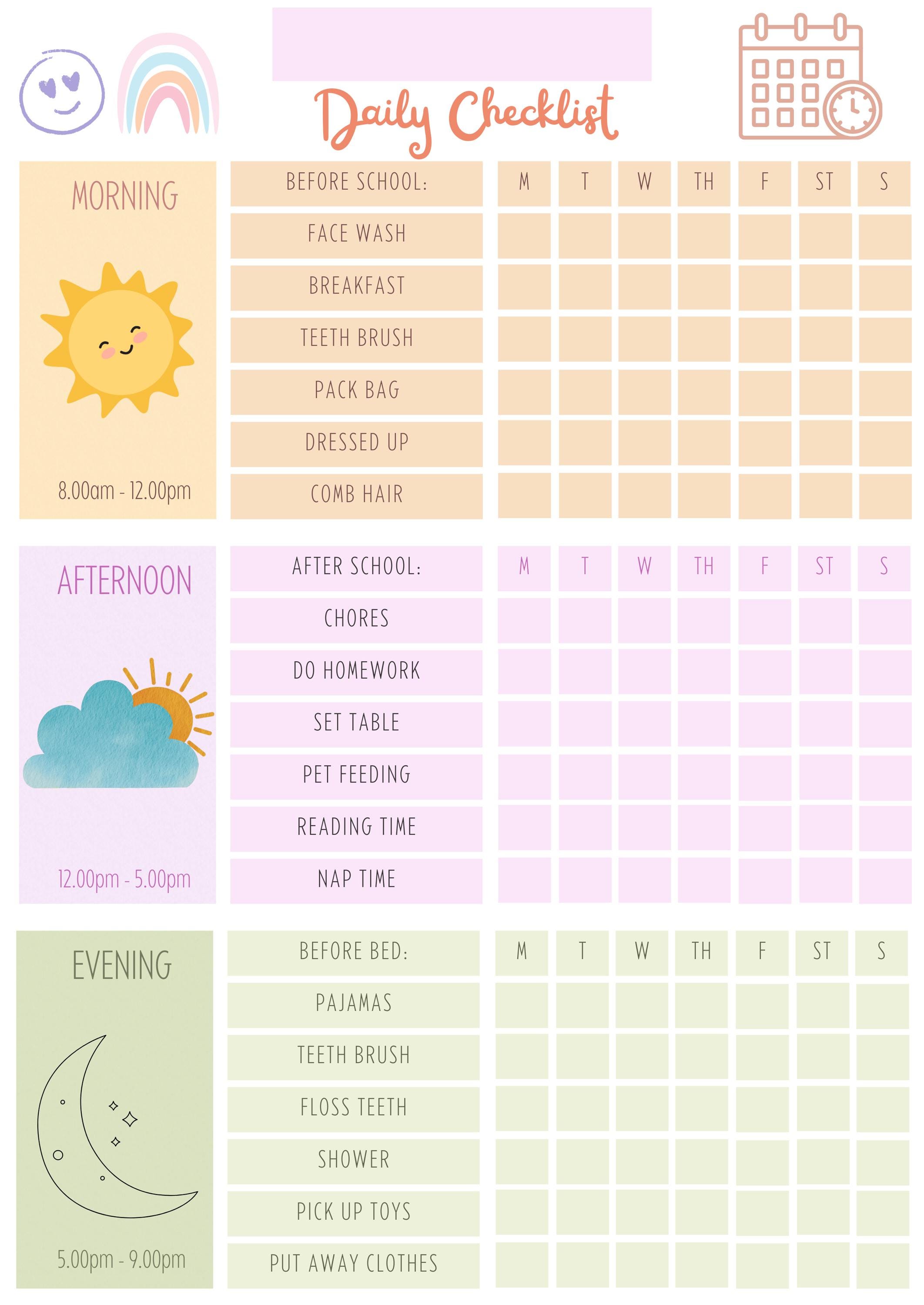 Kids Daily Checklist: Editable Routine Chart (printable PDF) - Etsy