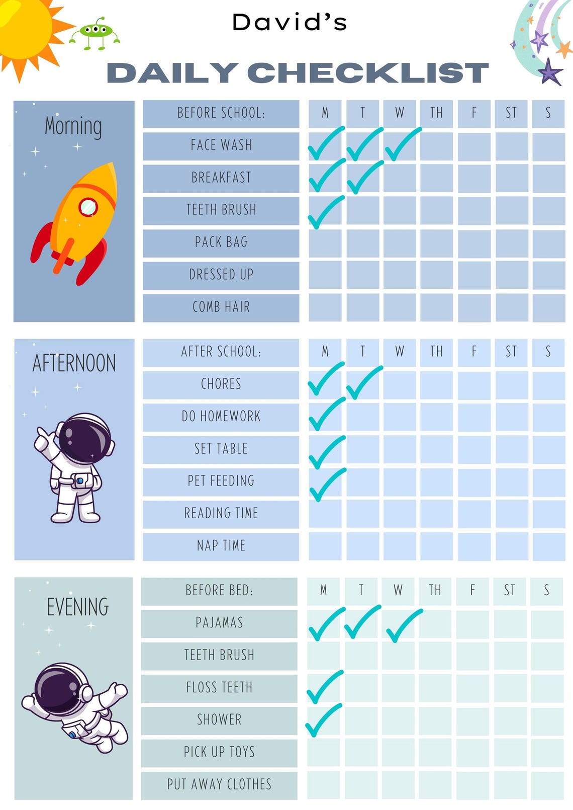 Kids Daily School Checklist, Responsibility Chart, Editable Chore Chart ...